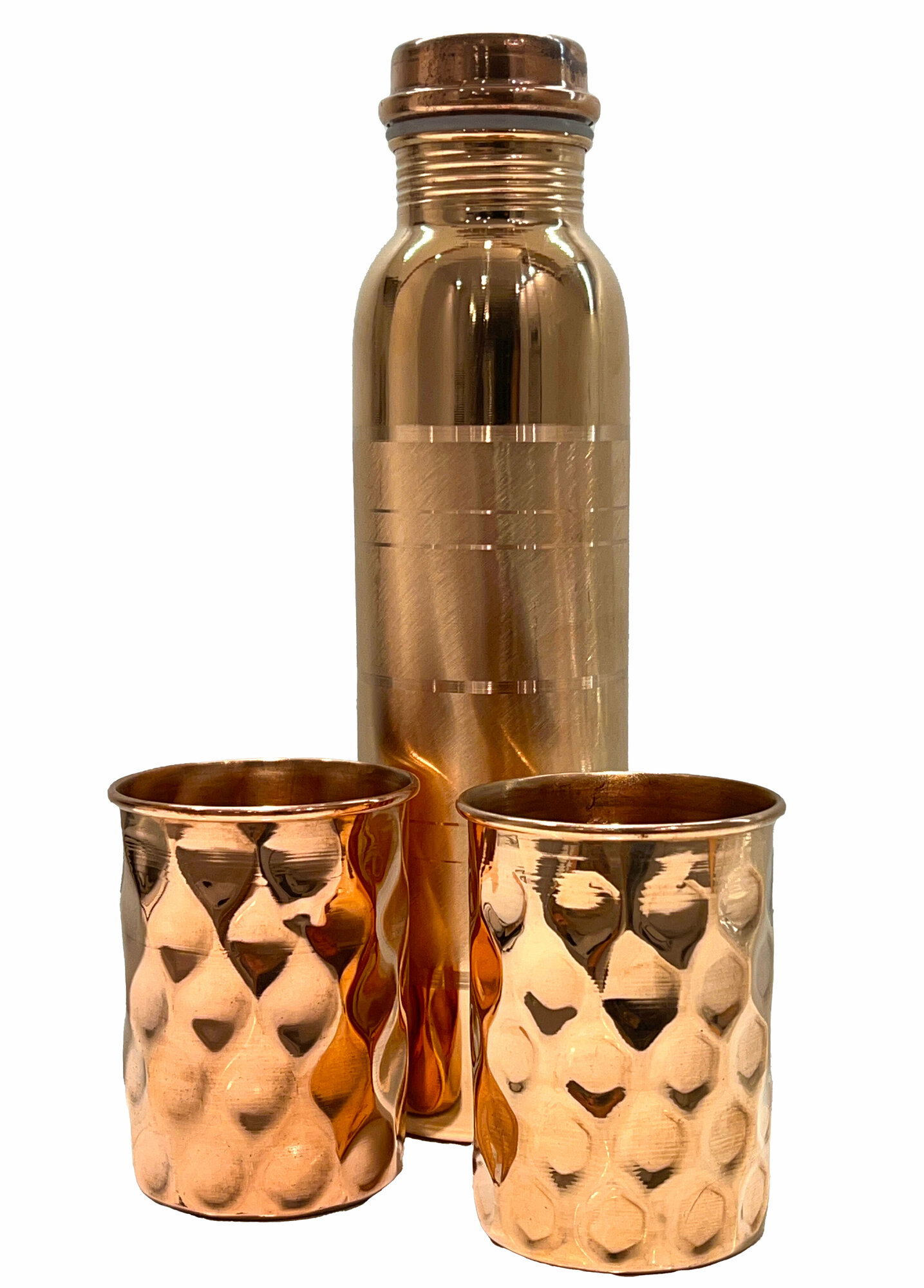 Медная бутылка Copper bottle с герметичной крышкой и два стакана