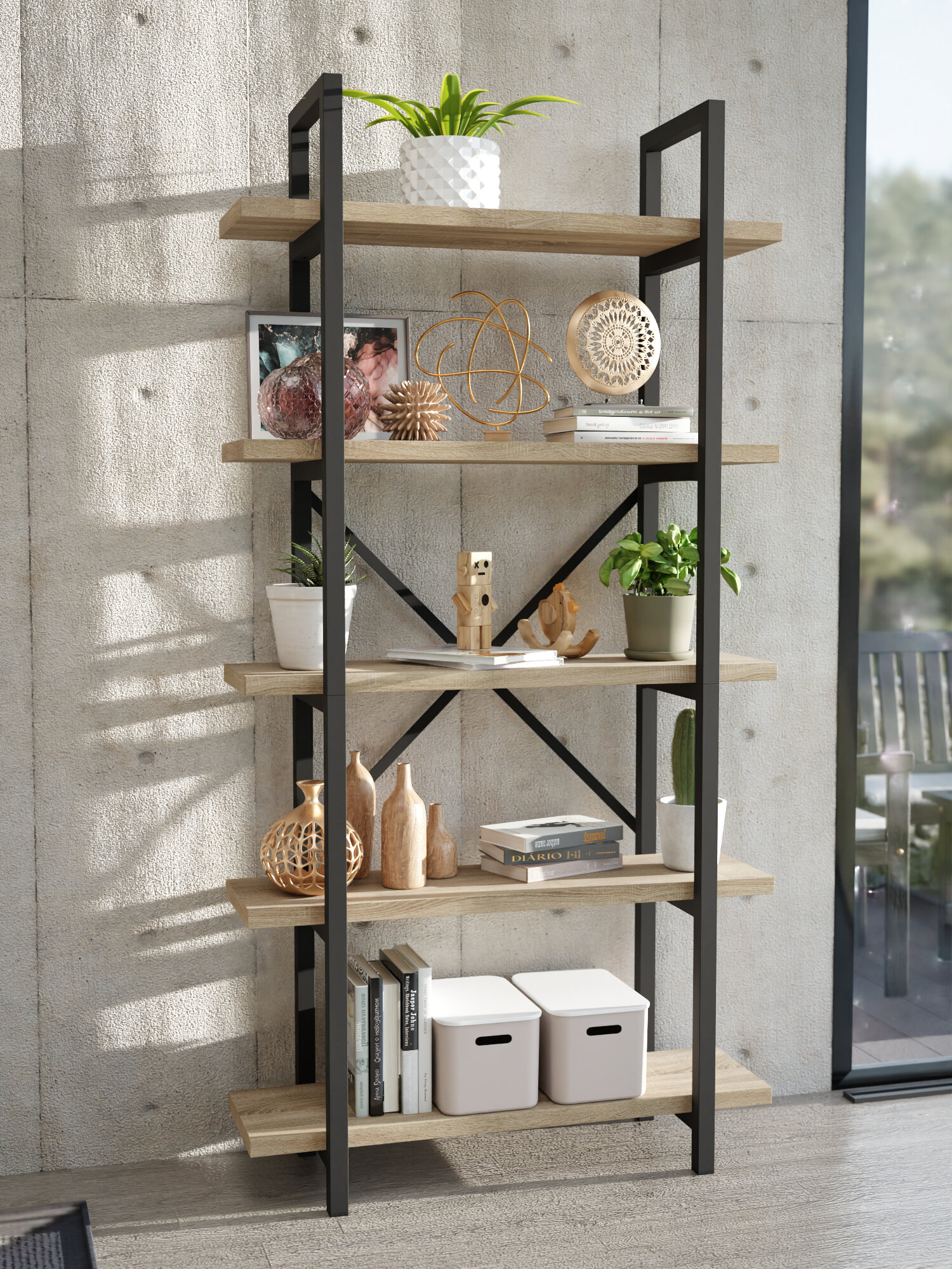 Стеллаж Landloft "Касима" Loft, открытый, универсальный, цвет дуб сонома