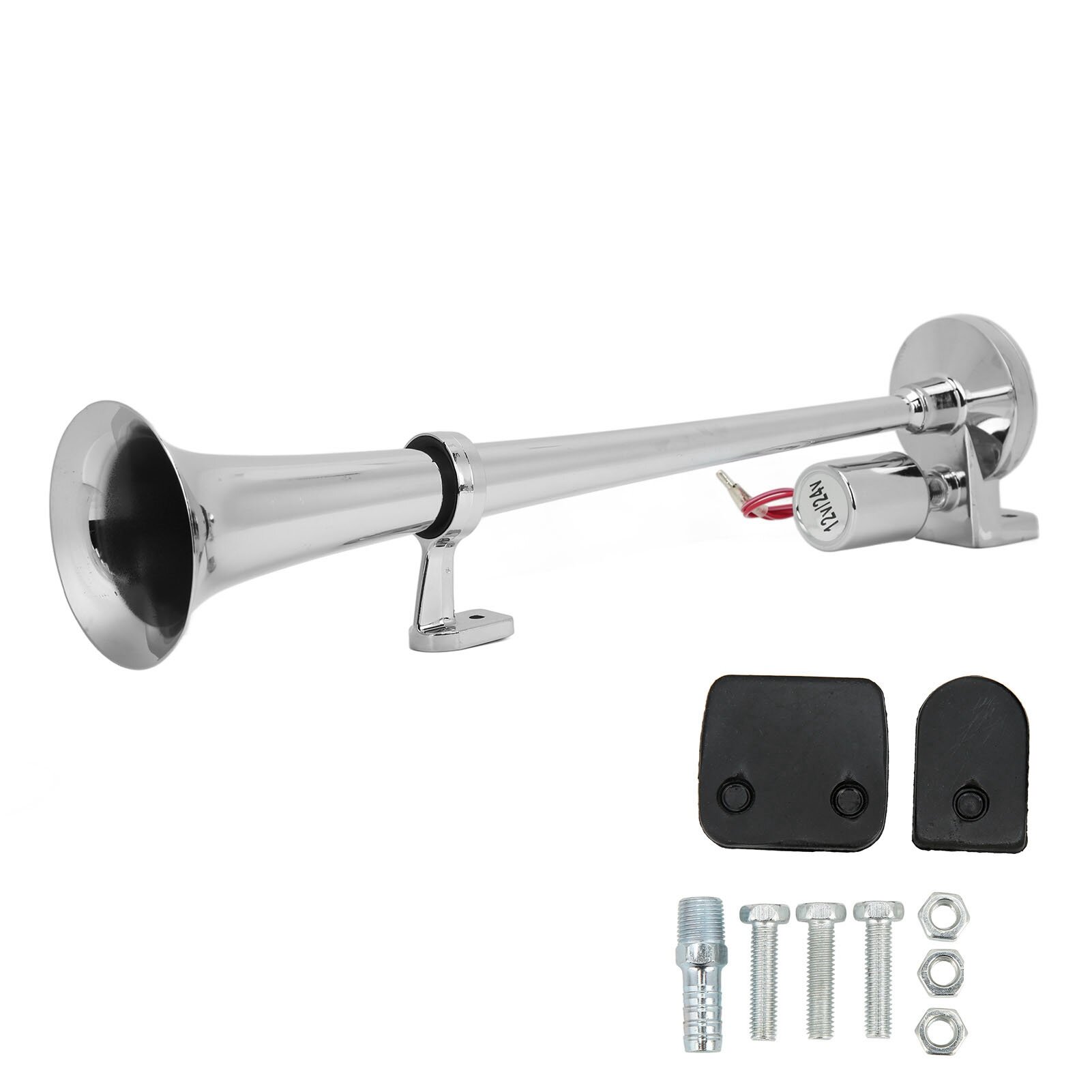 Электрический рожок-труба 1 трубка для поезда, автомобиля, лодки, цинковый сплав, хромированное покрытие 135 дБ 450 мм 12 В/24 В