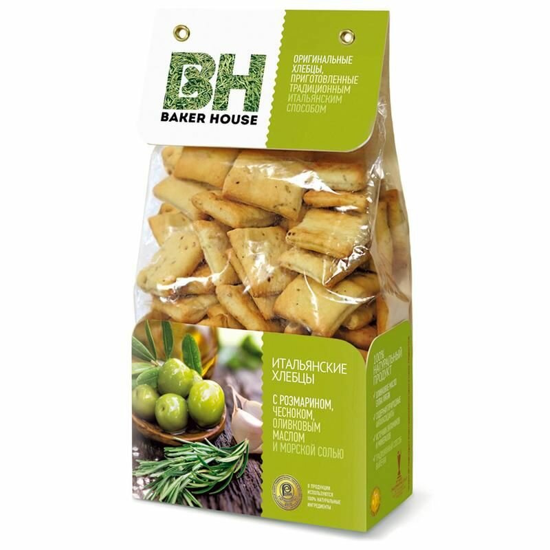 Хлебцы Baker House Итальянские с розмарином, чесноком, оливковым маслом и морской солью 250 г