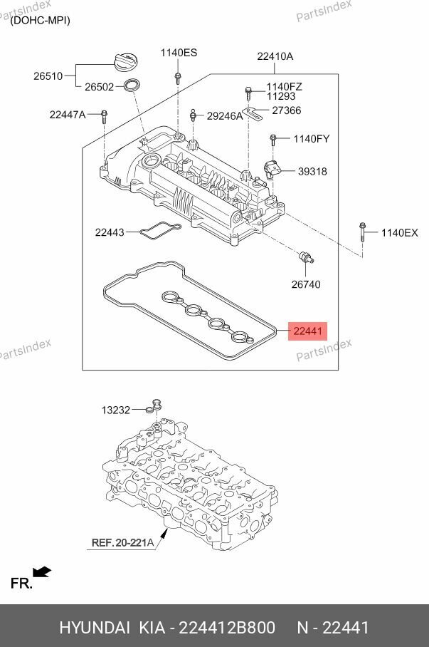 Прокладка клапанной крышки, HYUNDAI/KIA/MOBIS 224412B800