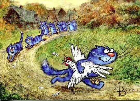 Алмазная мозаика "Синие коты Рина Зенюк MozArt " 40*50 см, безрамная, идеальна для дома, украшения, подарков.