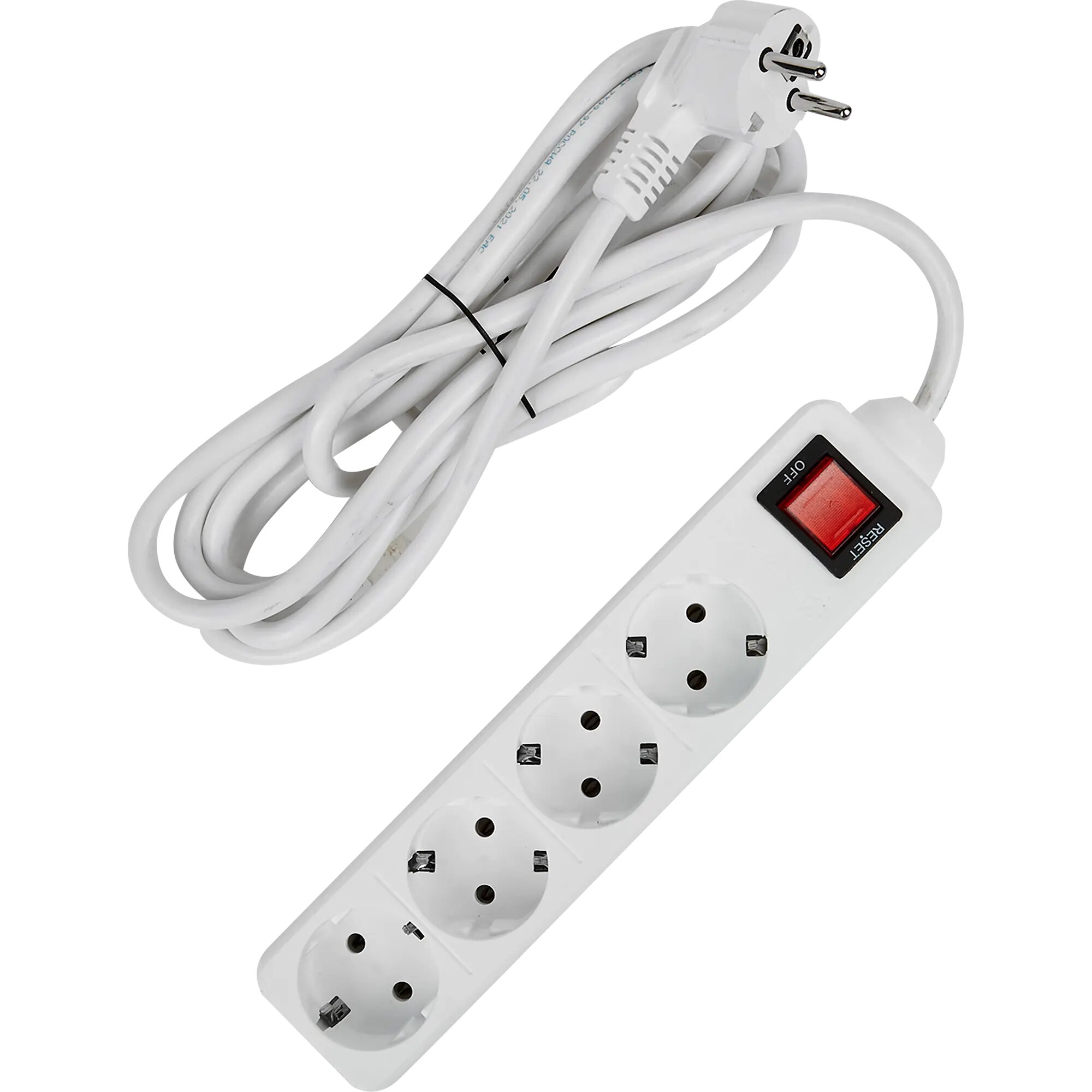 Защита Про сетевой фильтр 4 розетки с заземлением 3x0.75 мм кабель 3 м 3500 Вт белый