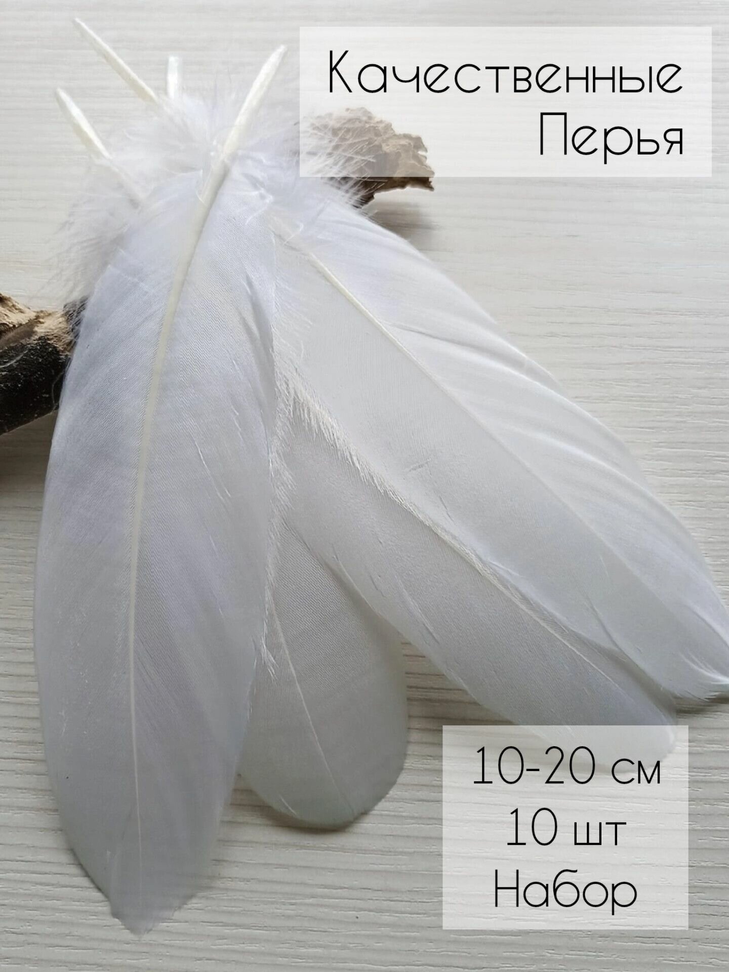 Гусиные перья для творчества и рукоделия. Белые. 10 шт. 10-20 см. ПероМарго