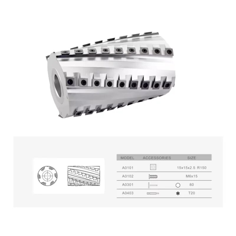 Дискозная спиральная фреза, четырехсторонний строгальный станок и концевая фреза, режущий инструмент, лезвие R150 inner hole 40MM, 15X15X2.5XR150 10PCS