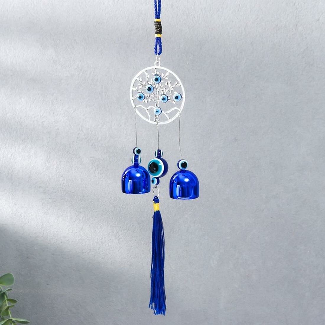 Музыка ветра металл "Дерево жизни в круге" от сглаза с кисточкой 2 колокольчика 22х6,5 см