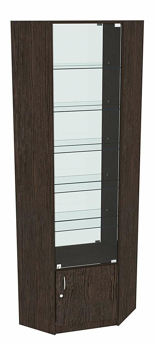 Угловая витрина сэсп-z №5-300 (З/C - Зеркало) со стеклянными полками и дверкой, Дуб Венге