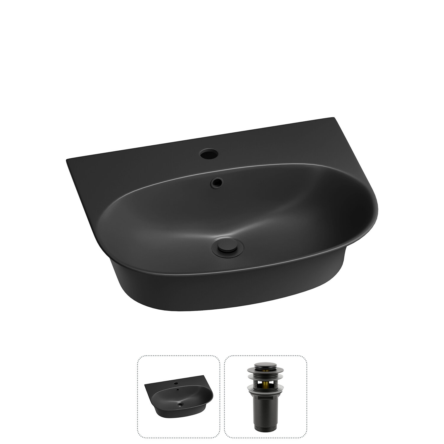 Подвесная или накладная раковина в ванную комнату Lavinia Boho Bathroom Sink 20216710R в наборе 2 в 1: раковина 55 см в цвете матовый черный, донный клапан