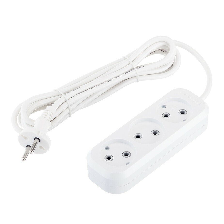 Удлинитель 3 розетки 3 м ПВС 2х0,75 кв. мм 10 А 2,3 кВт белый