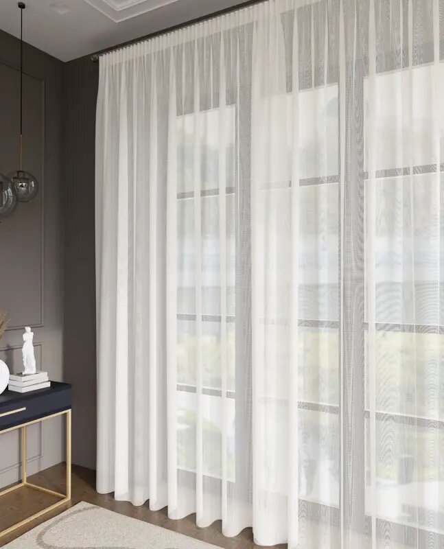 Тюль на ленте Ванесса 300x280 см полоски цвет бежевый