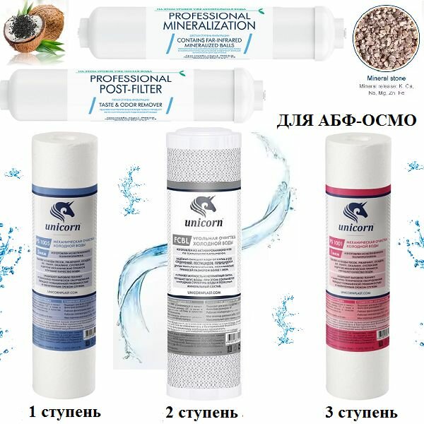 Комплект картриджей "Максимум пользы: 5 ступеней очистки с минерализацией для абф-осмо" // без мембраны