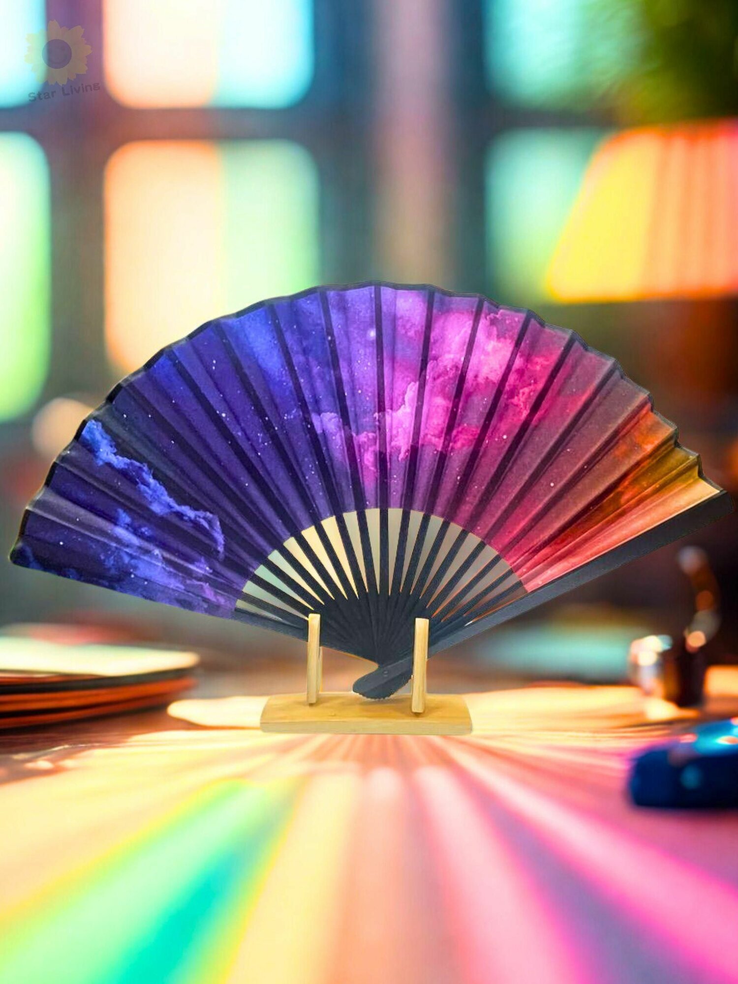 Веер черный деревянный Млечный путь, Космос