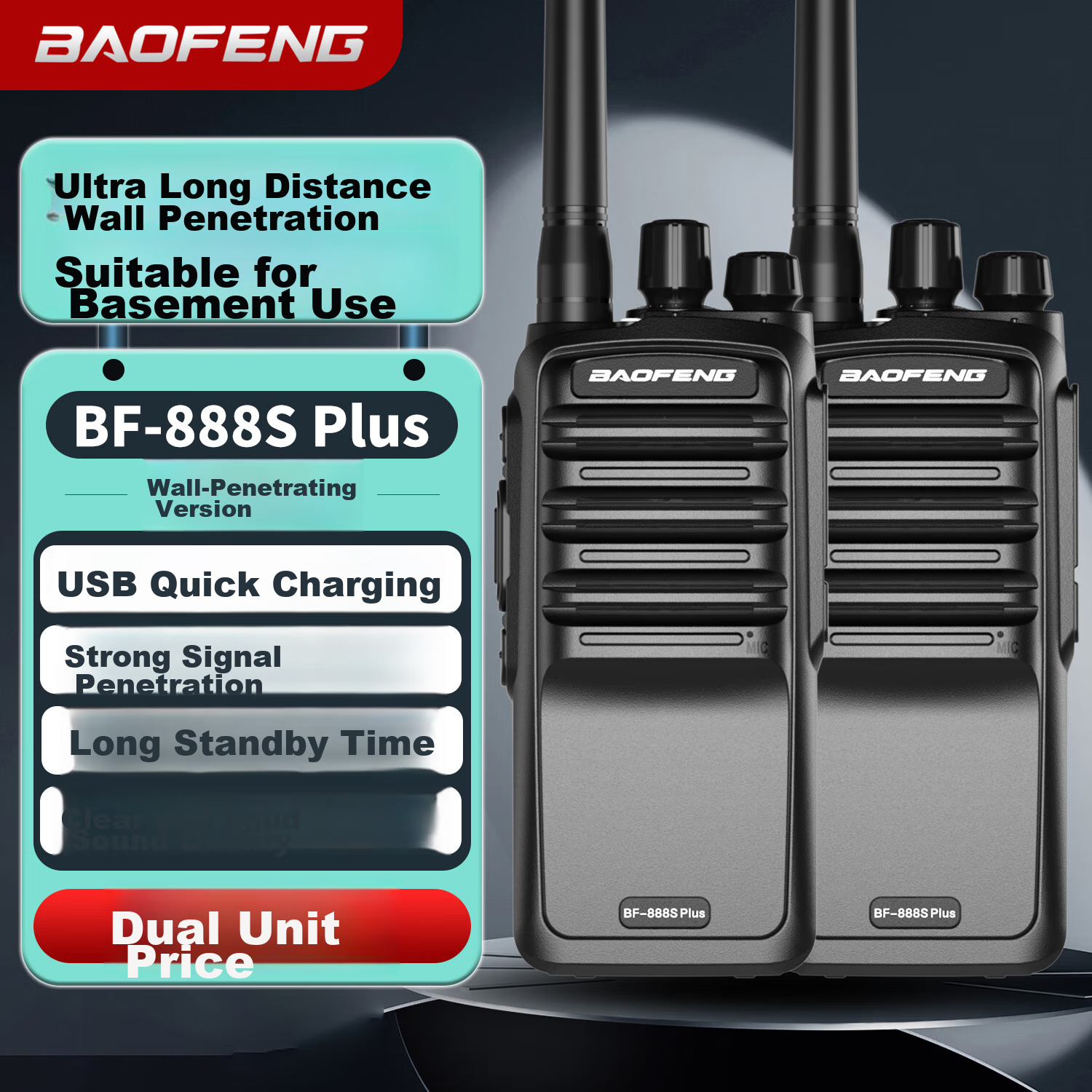Baofeng BF-888S Plus Wall-Penetrating Version Walkie-Talkie [Dual-Unit Price], Long-Range Commercial And Civilian High-Power Outdoor Commercial Hotel Security Handheld Two-Way Radio