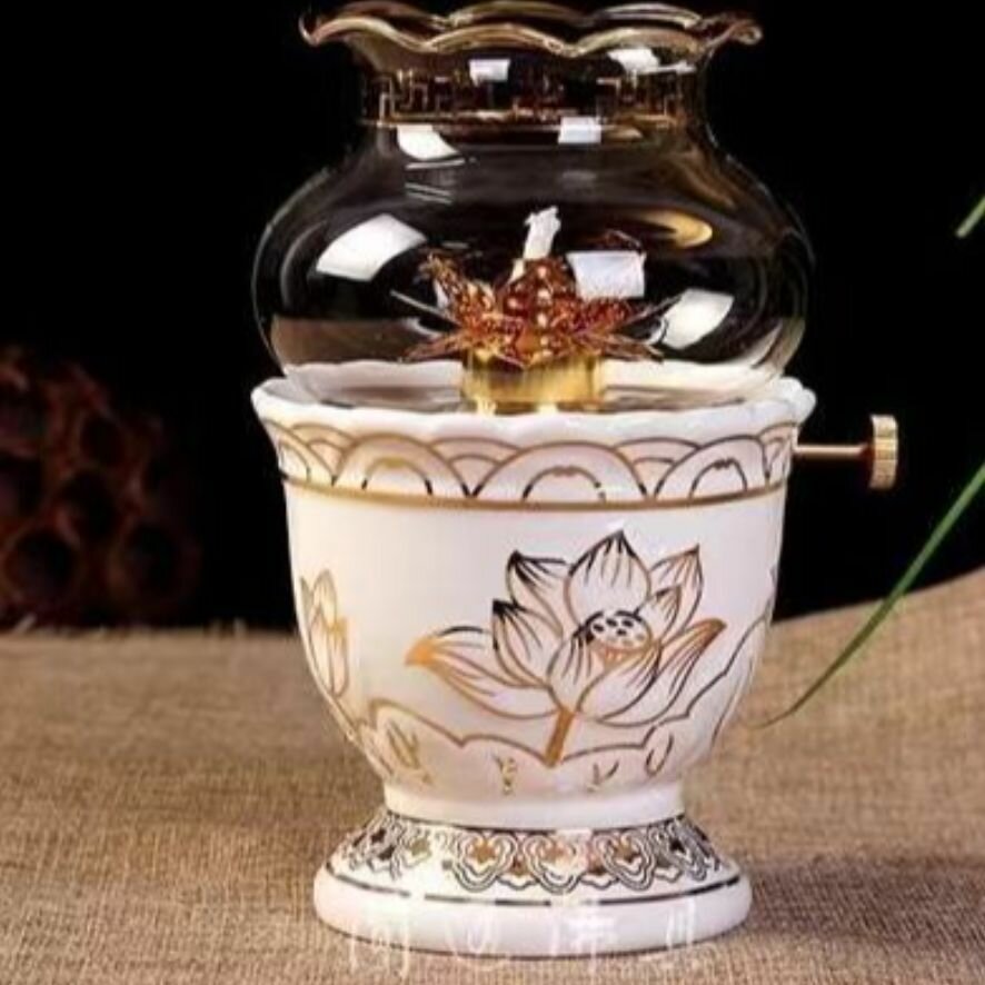 Лампа масляная "Белый лотос", керамическая, с тиснением, белая, желтая