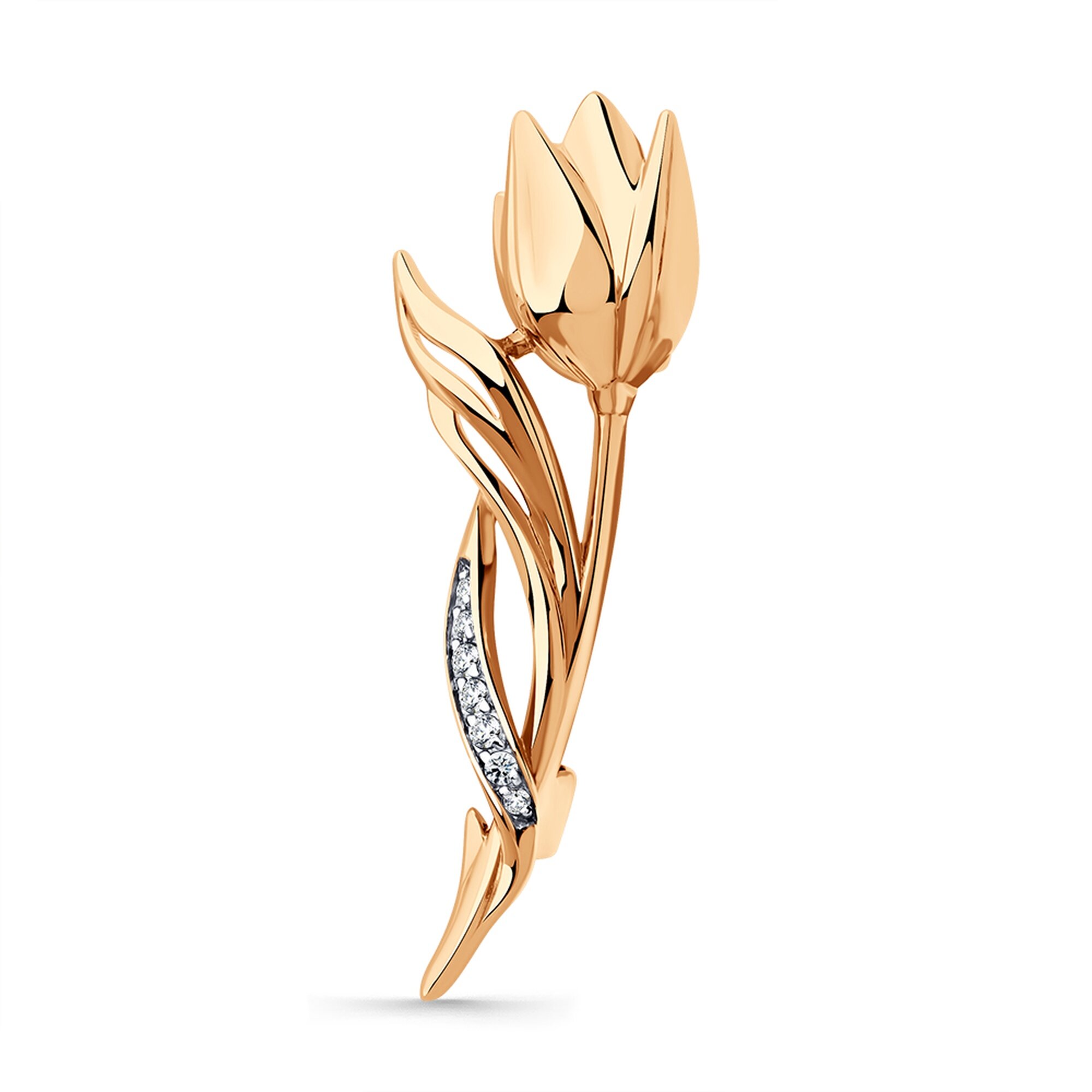 Брошь, золото, 585 проба, фианит