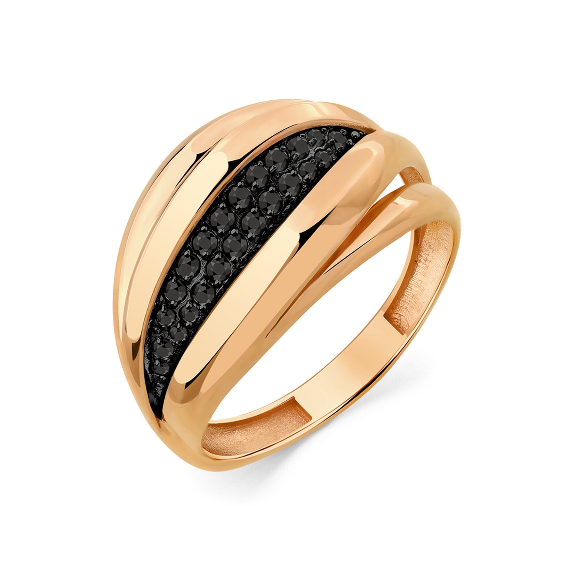 Кольцо широкое, дорожка, красное золото, 585 проба, фианит