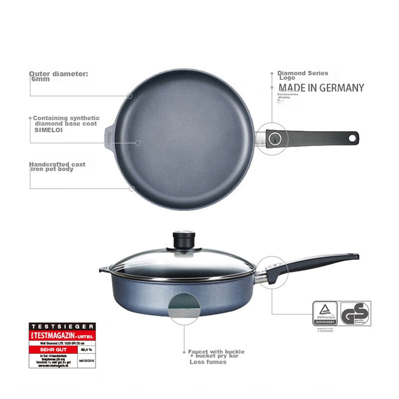 Сковорода WOLL German Non-Stick Frying Pan, 28cm Flat Bottom Pan, Steak Pan, Stir-Fry Pan, Imported Cookware, Pancake Griddle