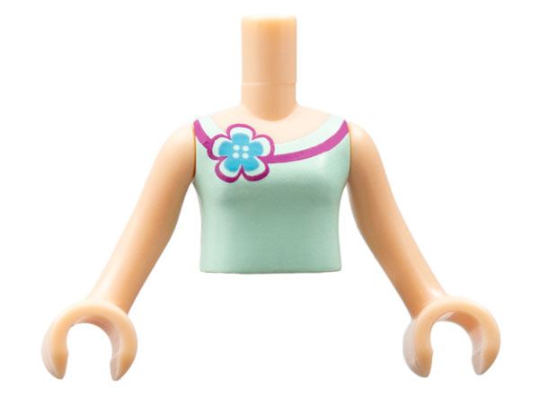 Torso Mini Doll Girl Light Aqua Vest Top with Flower Pattern, Light Nougat Arms with Hands, FTGpb037c01 Light nougat U