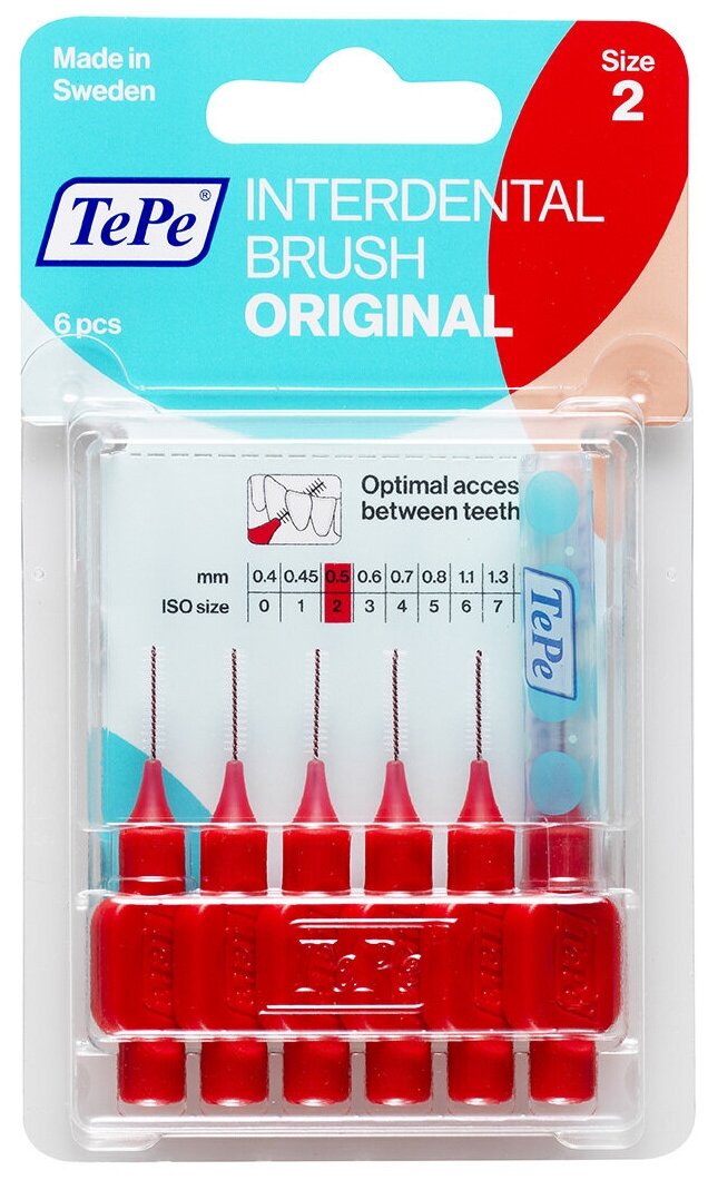 Межзубные ершики TePe Original Size 2 (0.5 мм), красный, 6 шт.