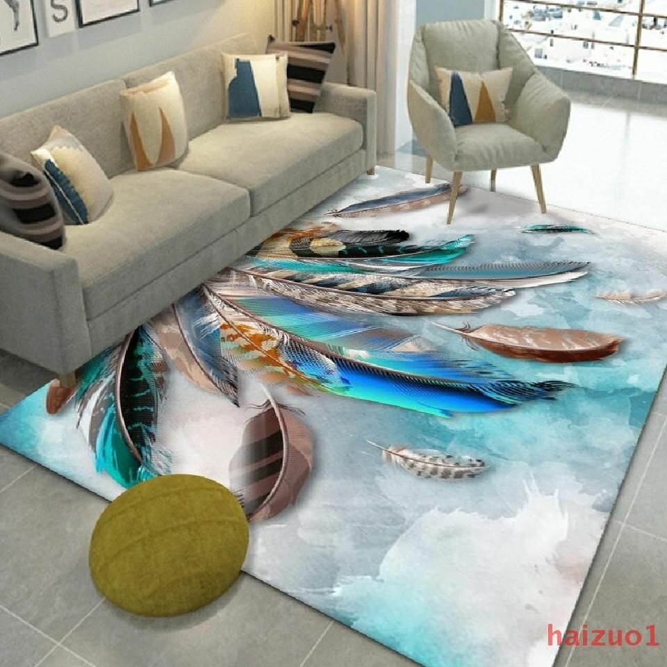 Гостиная с принтом из перьев ковер без ворса