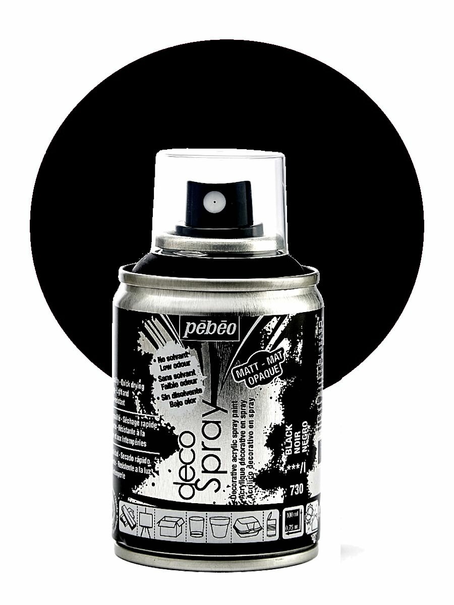 Акриловая краска на водной основе Pebeo decoSpray (аэрозоль) 100 мл, черный матовый