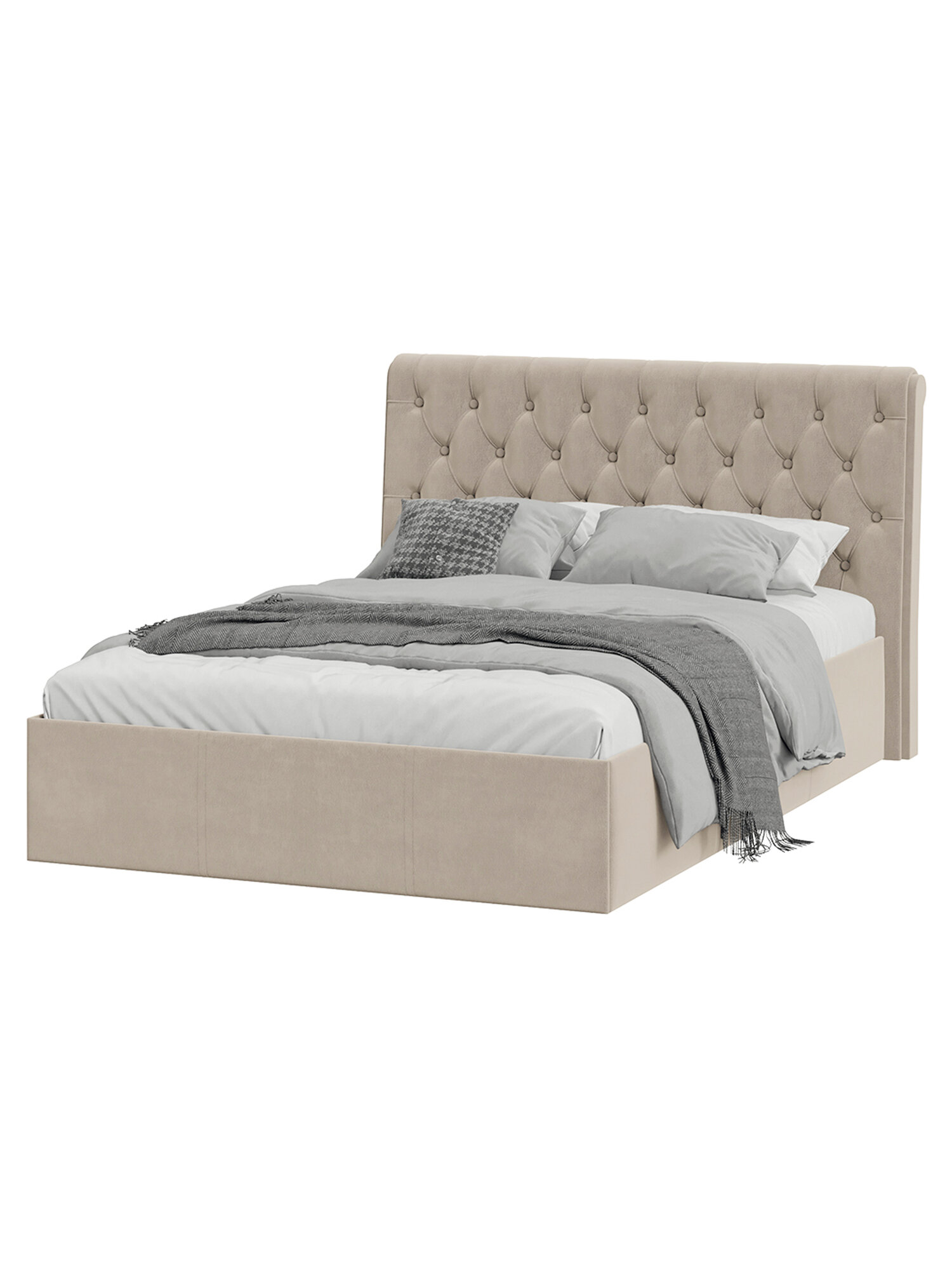 Кровать двуспальная с подъемным механизмом"Скарлет" Универсальная с ПМ Тип 1 (1400), Велюр Мокко светлый