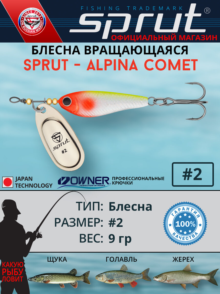 Блесна Вращающаяся Sprut Alpina Comet SR #2 (85mm/9g/CLN-S)