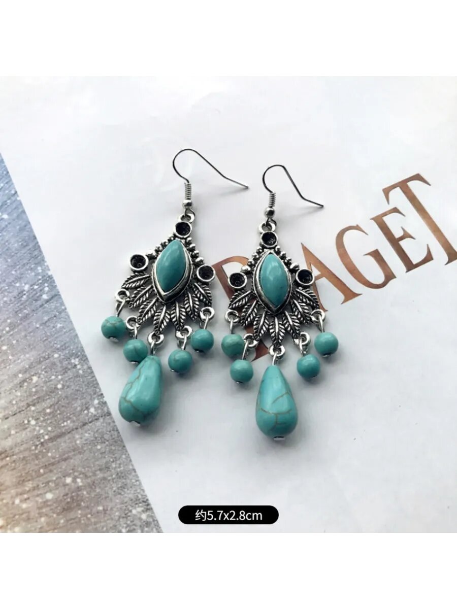 Серьги, бирюза синтетическая, эмаль