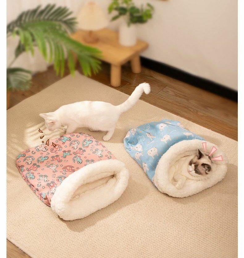 Домик для кошек и домашних животных мешком, голубой, теплый большой, кокон 55*40