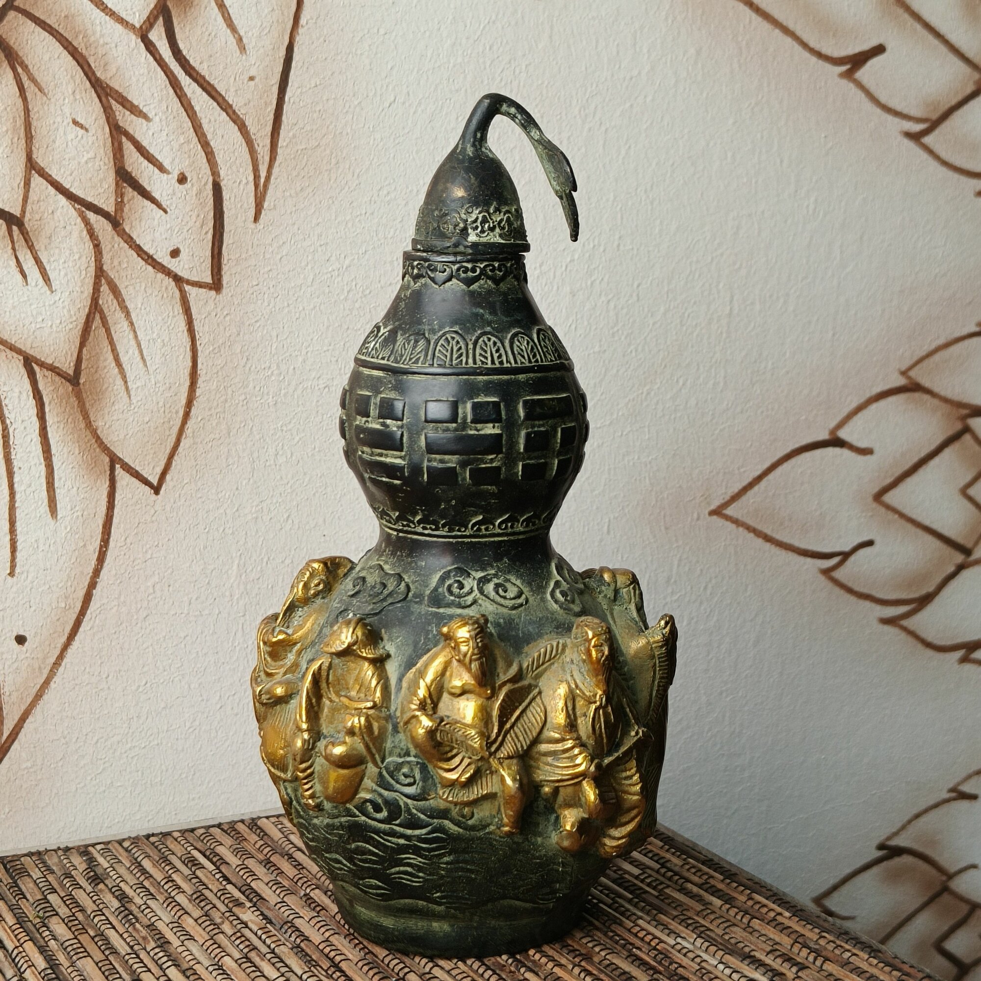 Тыква Горлянка "8 Бессмертных богов" Фен-шуй, бронза (8*17 см.)