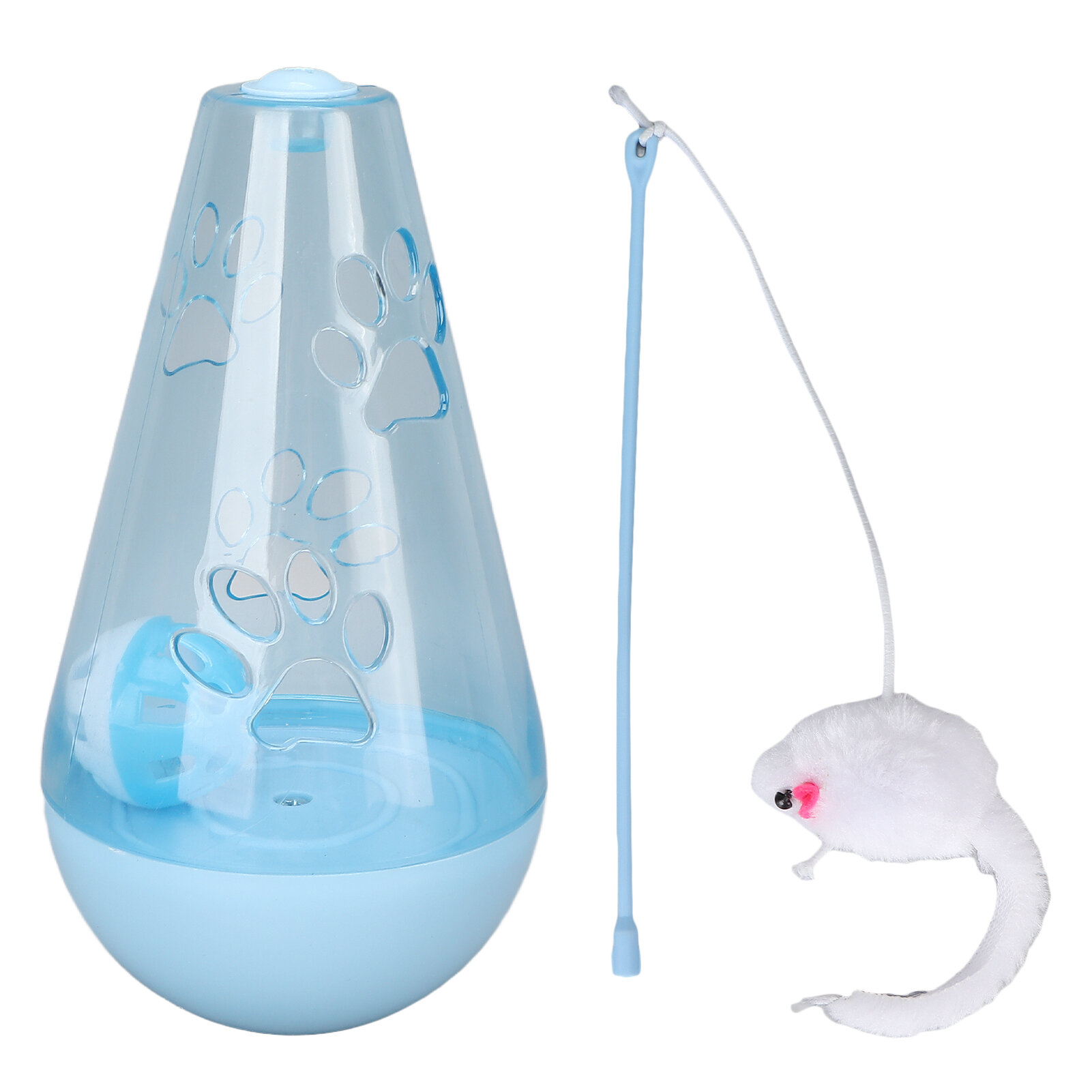 Игрушка-шарик для кошек Cat Roly Poly со встроенным колокольчиком, интерактивное лакомство и плюшевая мышка-палочка для домашних кошек и котят, синего цвета.