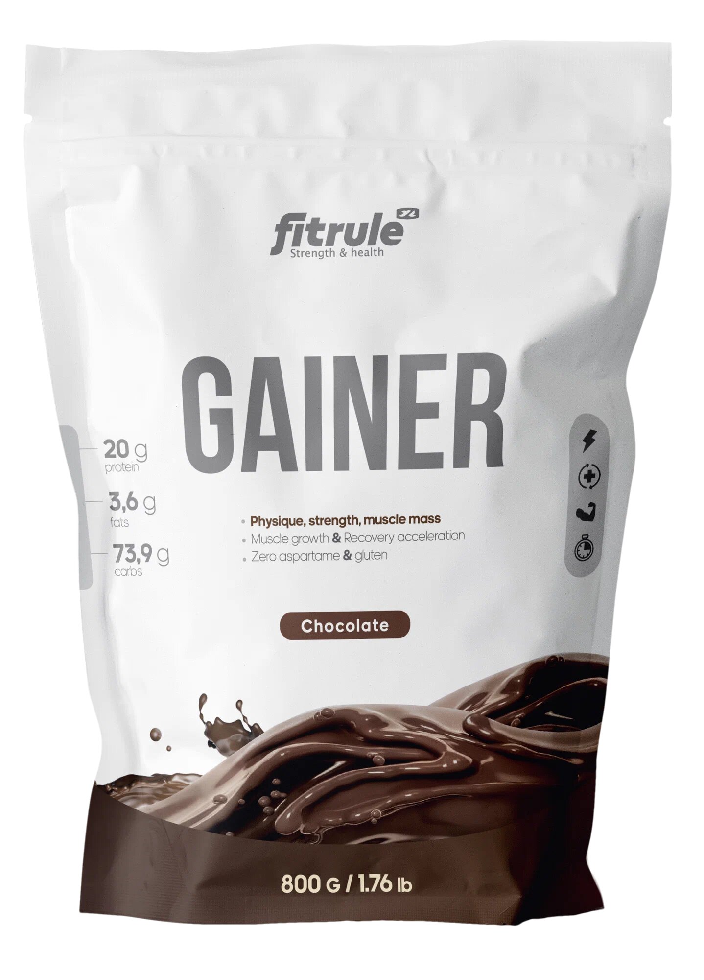 Гейнер FitRule Gainer, шоколад, 800г, белкого-углеводный, сывороточный концентрат