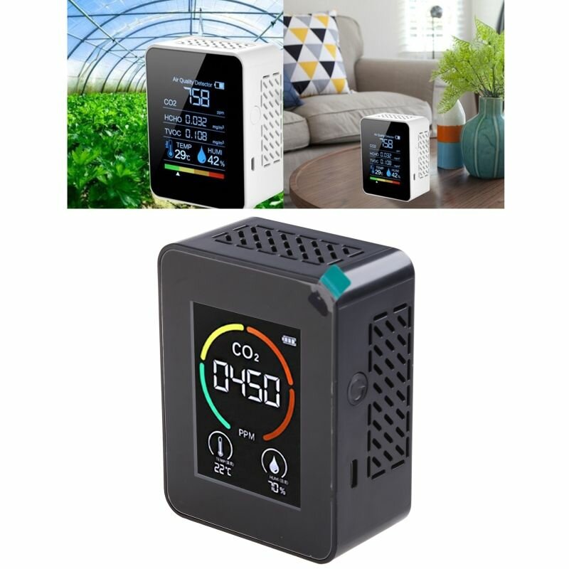 Полупроводниковый датчик качества воздуха на основе углекислого газа черного цвета -версия "три в одном"