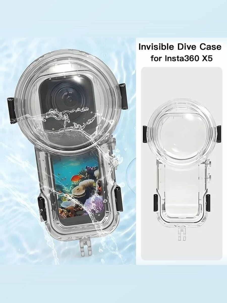 Аквабокс, подводный чехол для Insta360 X5, Invisible Dive Case 60м (Не ориг)