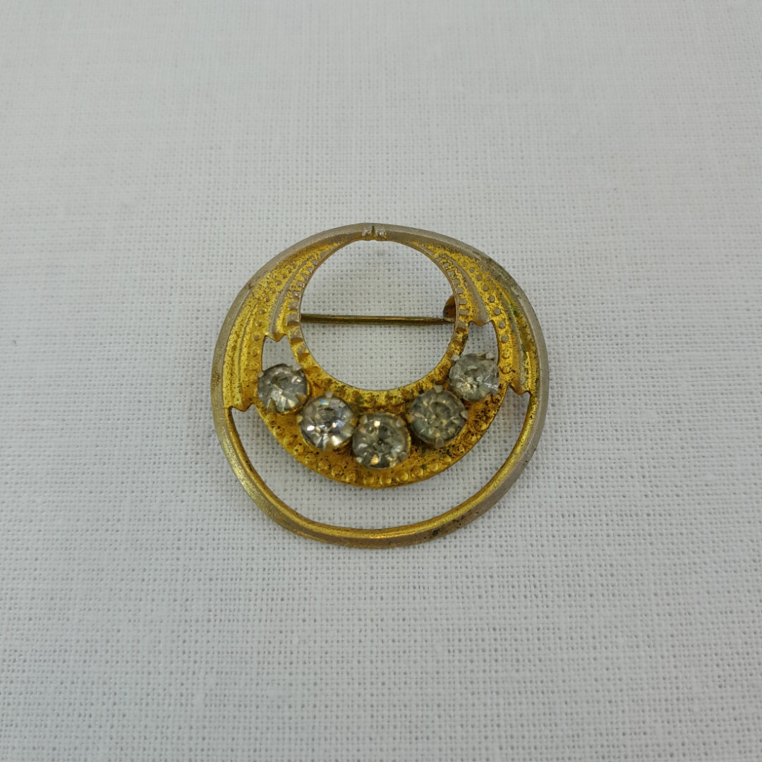 Брошь, металл стразы размер 29*26 мм, винтаж СССР