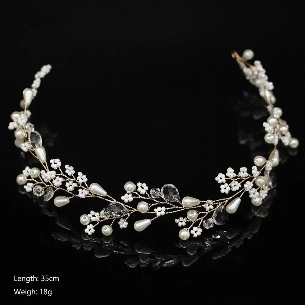 Женский ободок для волос с кристаллами и жемчугом Серебряный, 04