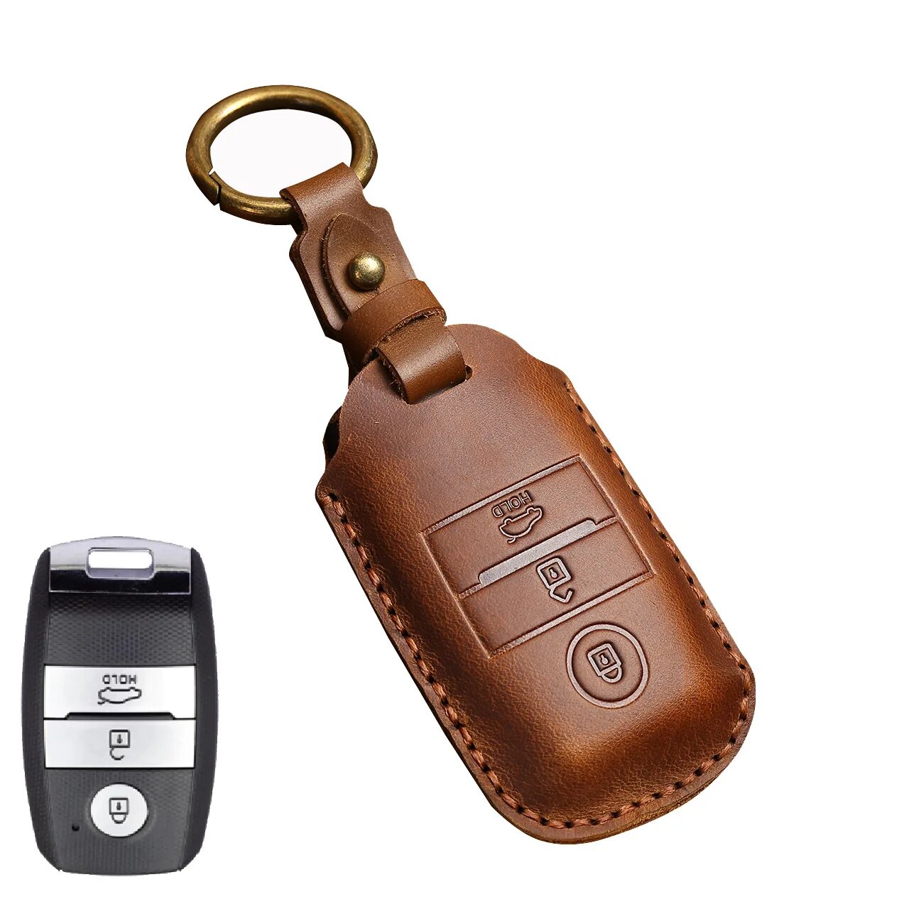 Кожаный чехол для автомобильного ключа ручной работы с 3/4/6 кнопками для Kia Ceed Soul Sportage Optima Carens, чехол для дистанционного брелока с дистанционным управлением, 3 Btn Brown Key A