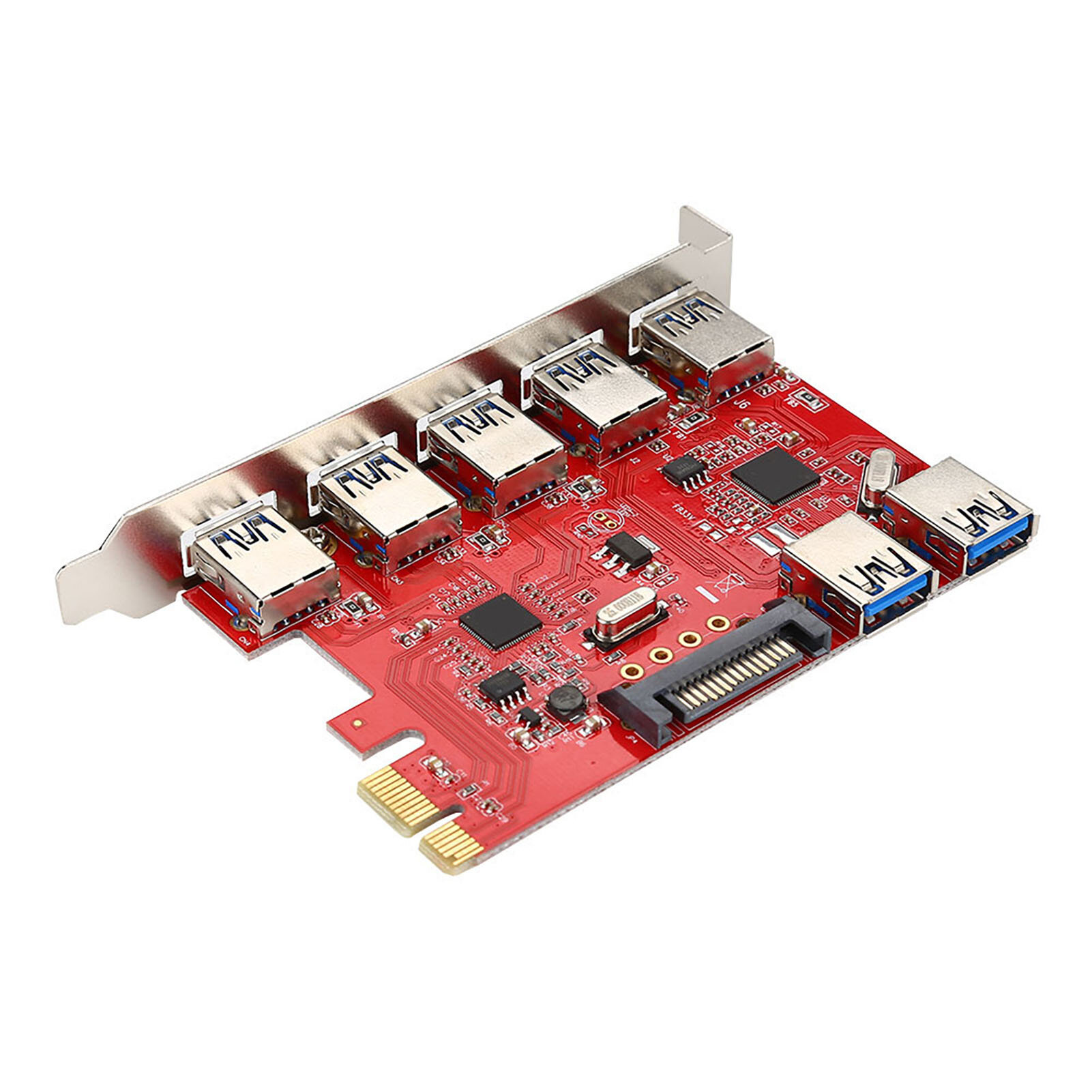 Плата расширения PCI-E с 5 портами USB 3.0 и 2 портами USB 3.0 со встроенным адаптером RJ45 Ethernet 1 Гбит/с для настольных ПК