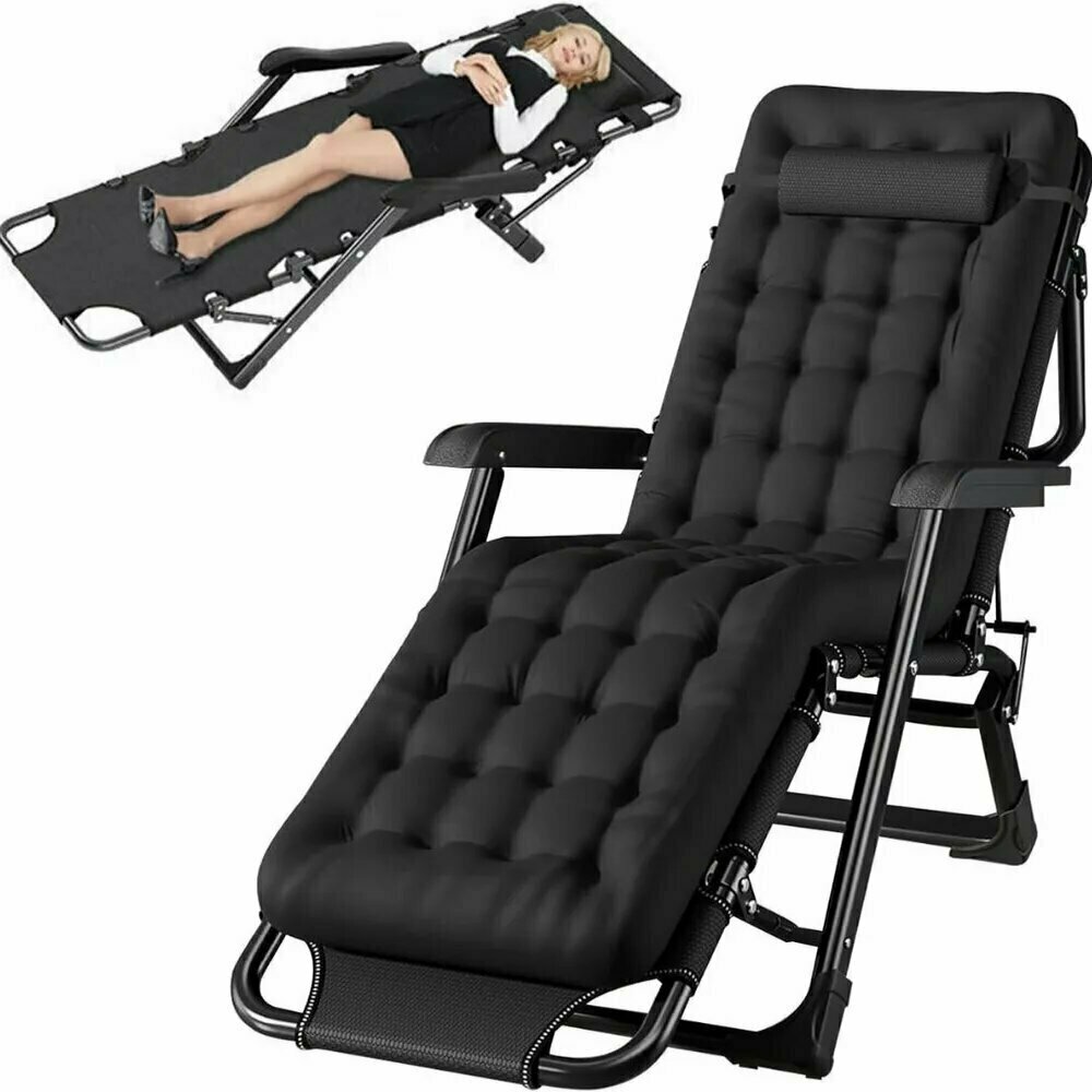 Шезлонг Coolwalk, с регулировкой наклона, черный, 176 см х 33 см х 60 см