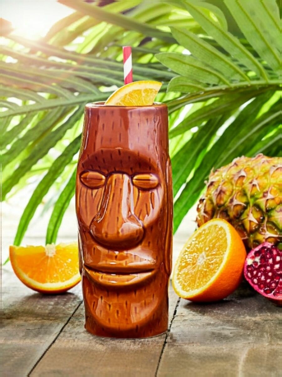 Бокал барный, стакан "Тики" коричневый Пасхи керамика, 450 мл. Для вечеринки, праздника.