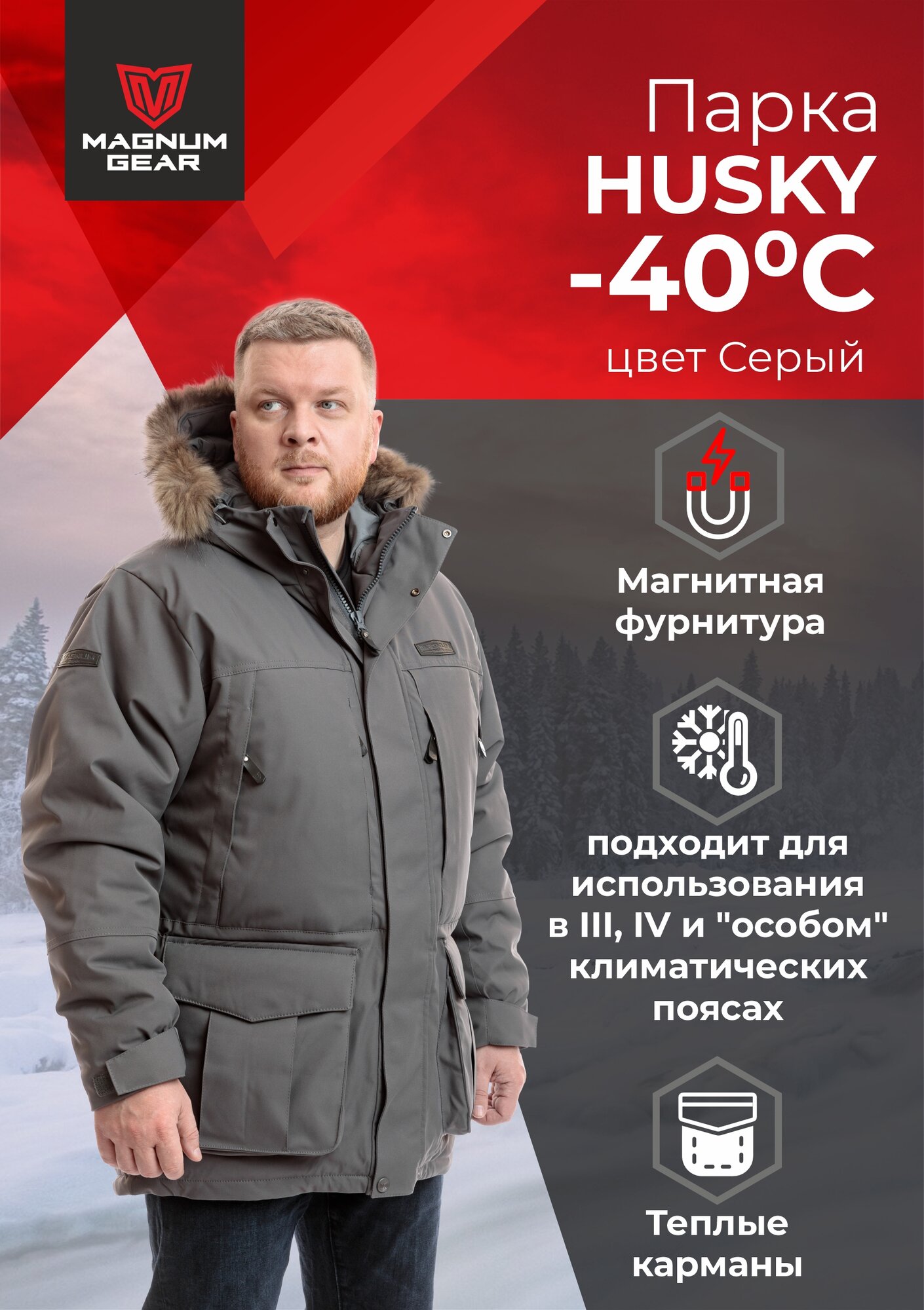 Зимняя парка HUSKY -40 мембранная куртка мужская ветрозащитная