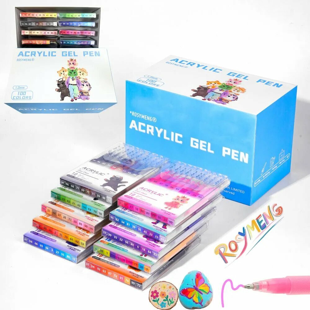 Набор гелевых ручек ROSYMENG, 100 штук, акриловые, круглые, без механизма