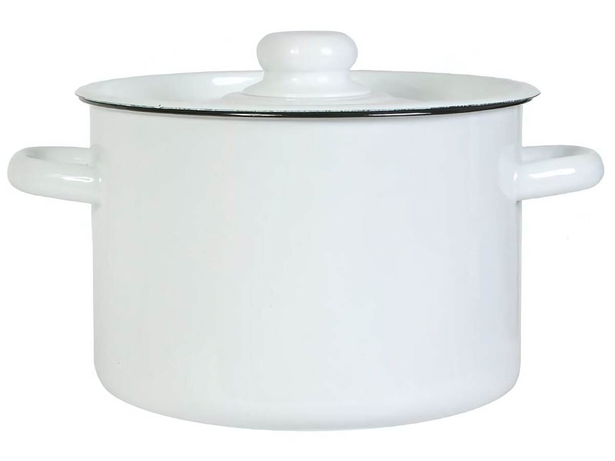 Кастрюля эмалированная 4,5л, сталь, белая, с металлической крышкой