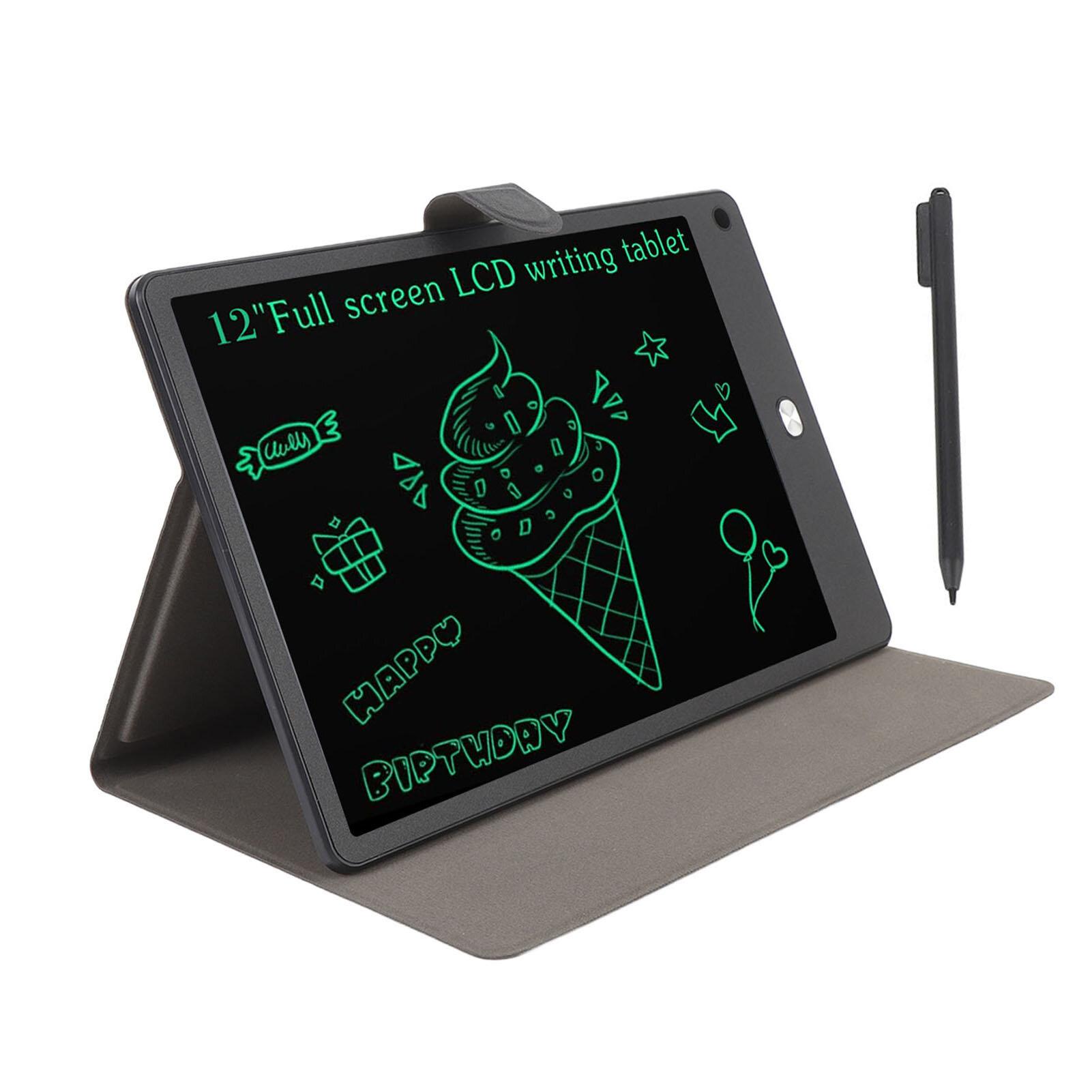 12-дюймовый ЖК-планшет для письма с чехлом из искусственной кожи, стилусом, стираемым покрытием, многоразовый электронный планшет для рисования, черчения и ведения заметок.