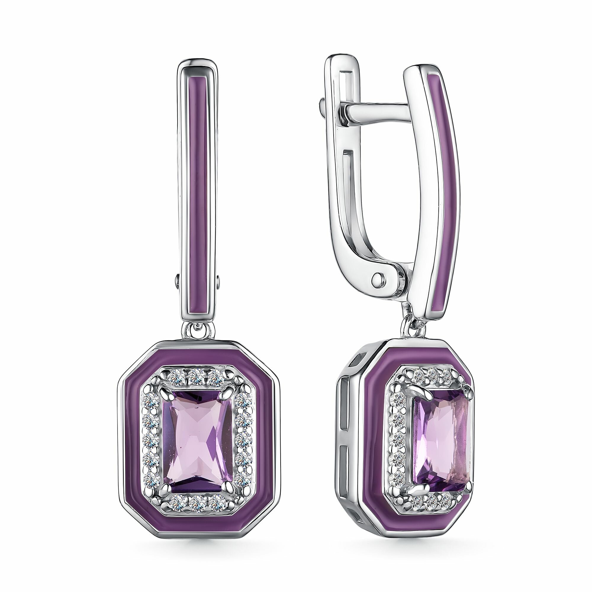 Серьги серебро, 925 проба, аметист, фианит