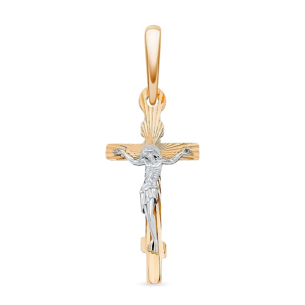 Крестик, красное золото, 585 проба, родирование