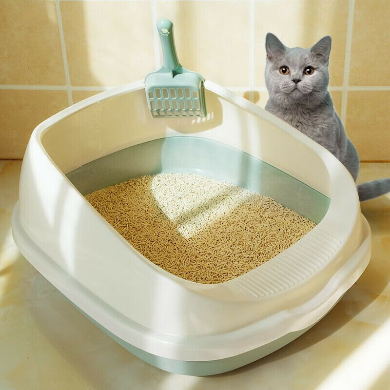 Crazy Cat Owner Large Semi-Enclosed Cat Litter Box with Splash Guard, Cat Toilet with Scoop