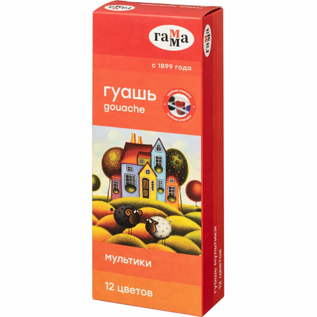 Гуашь 12 цветов Гамма Мультики (по 15мл), блок-тара, картон (2253512)