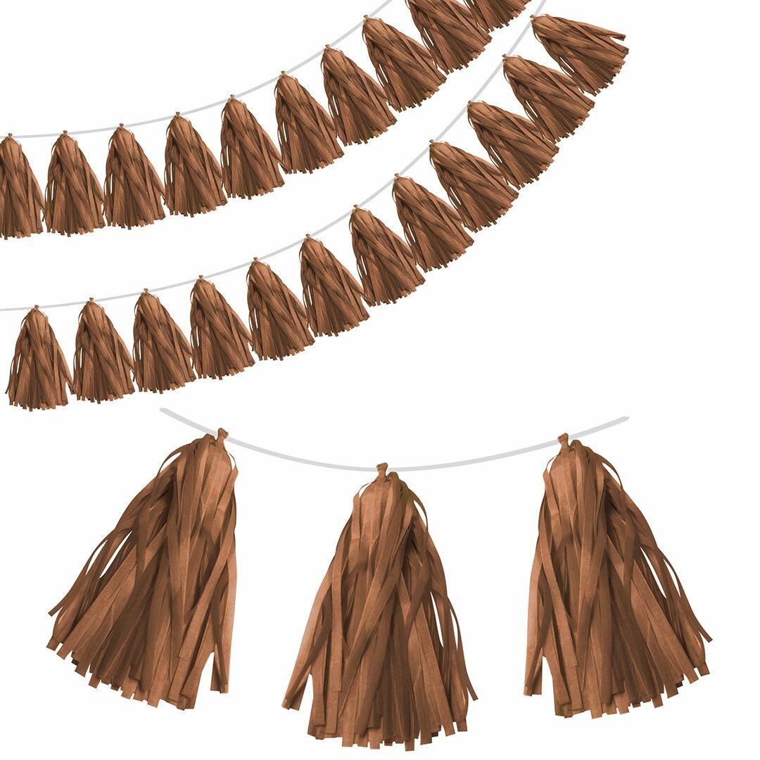 Гирлянда-дождик Волна веселья Тассел, цвет Кофейный, 35х12 см 12 листов
