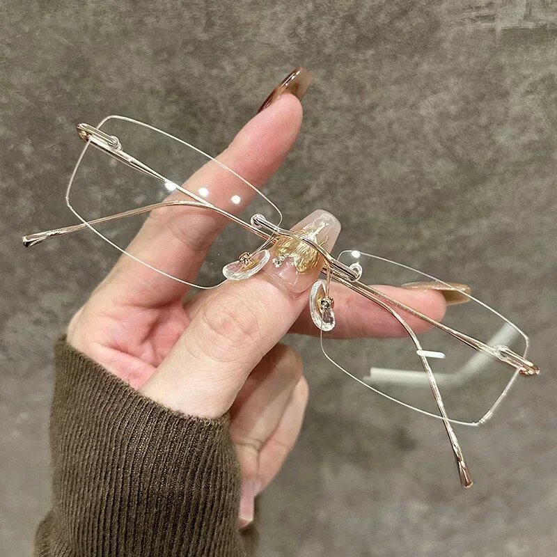 Модные металлические очки для близорукости без оправы, сверхлегкая оправа для мужчин и Gold, -1.0